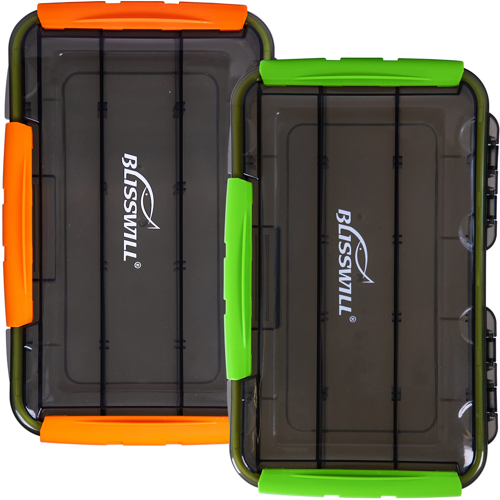 BLISSWILL Fishing Tackle Storage Trays,Fishing Tackle Box,Storage Organizer Box,3600 Tackle Trays with Removable Dividers,Tea-Colored Transparent Waterproof Fishing Tackle Storage - 2 Packs