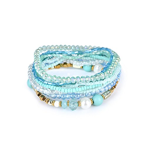 MengPa Stackable Beaded Bracelets for Women Stretch Bohemian layering Strand Statement Jewelry (Grey) G3207C