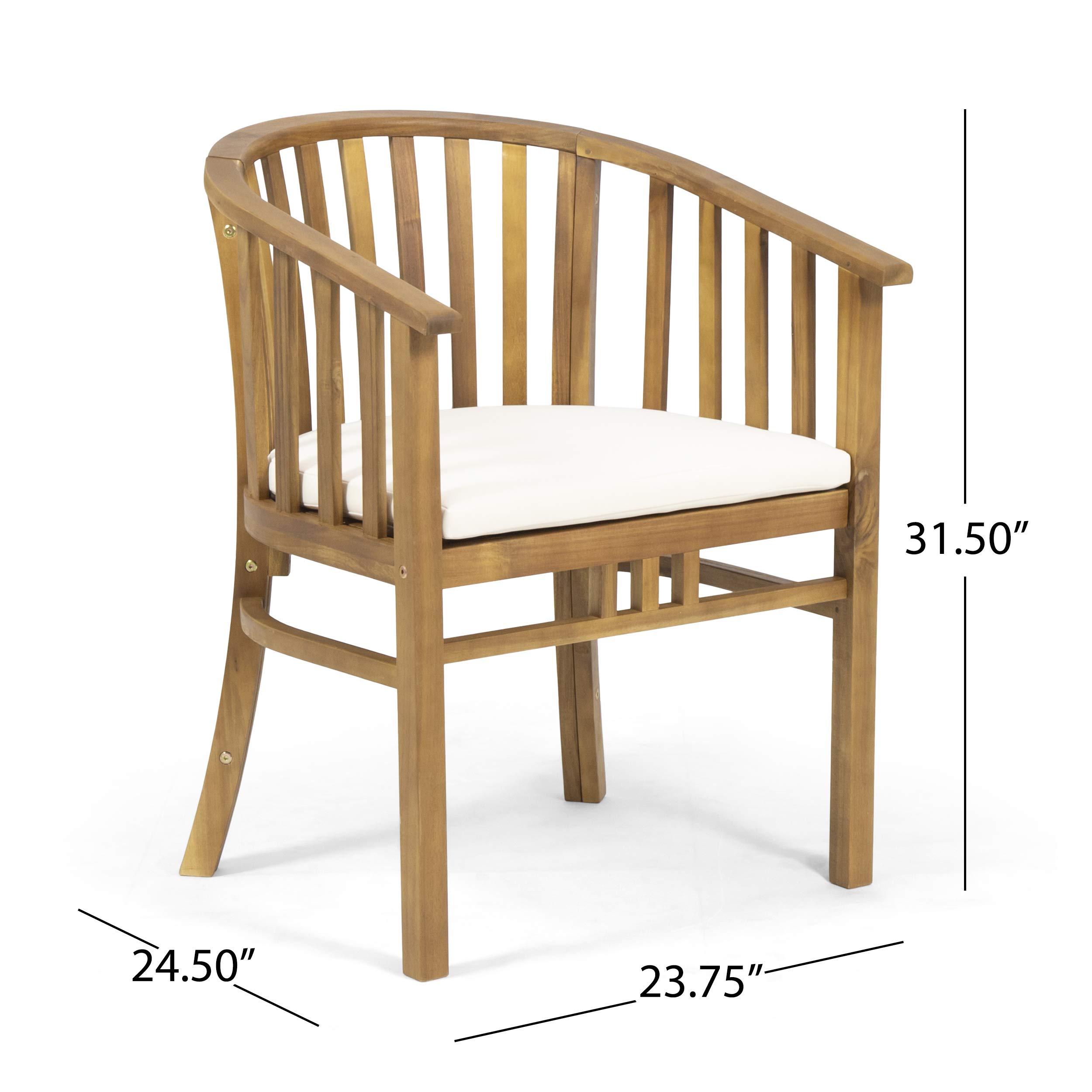 GDFStudio Outdoor Wooden Dining Chairs with Cushions (Set of 2), Cream and Finish