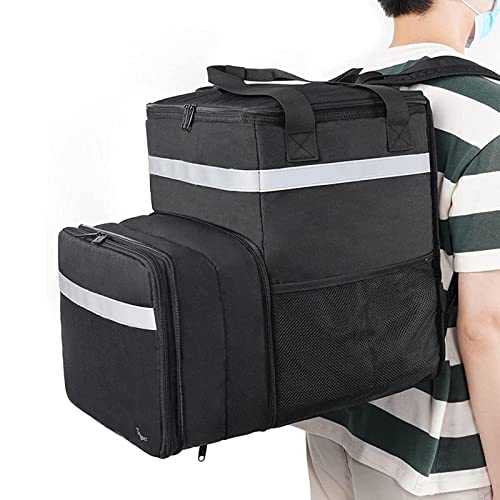 Menolana Food Delivery Backpack, Expandable Insulated Hot Pizza Bags for Delivery Bike,Leakproof Waterproof Delivery Bag with 4 Mesh Pockets Reflective Strip