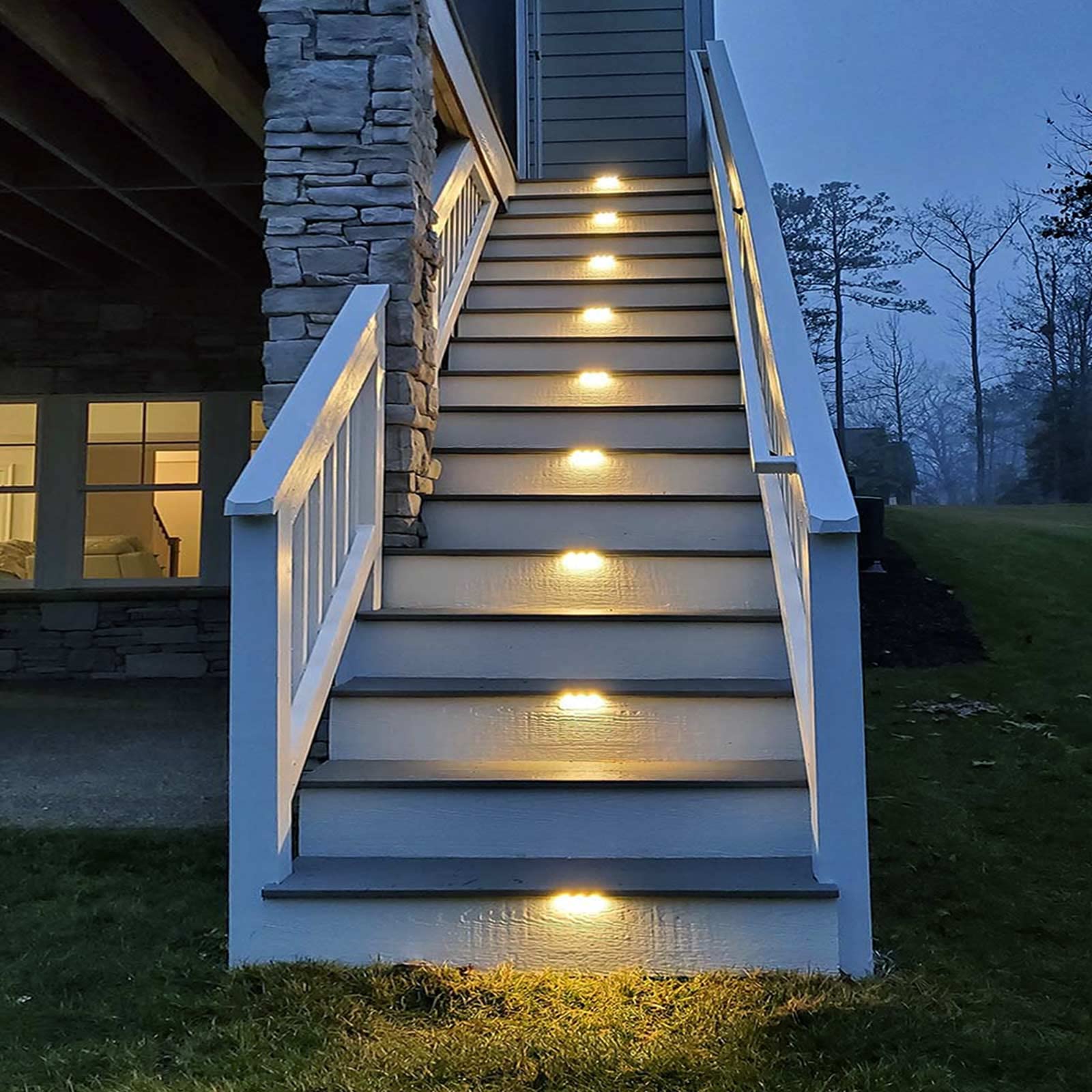 DenicMic 16 Pack Fence Post Solar Lights for Patio Pool Stairs Step and Pathway, Weatherproof LED Deck Lights Solar Powered Outdoor Lights (Warm White)