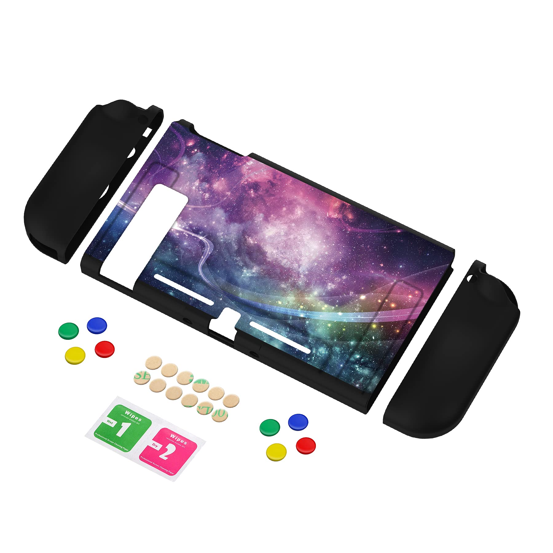 PlayVital Purple Galaxy Protective Case for Nintendo Switch, Soft TPU Slim Case Cover for Nintendo Switch Joycon Console with Colorful ABXY Direction Button Caps