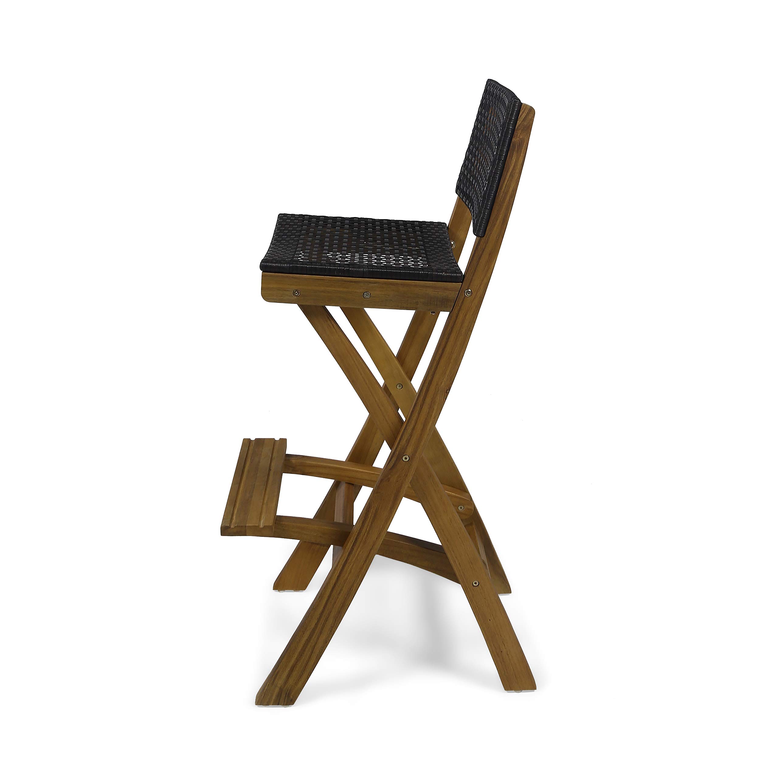 GDFStudio Outdoor Folding Acacia Wood Barstools (Set of 4), Teak and Brown