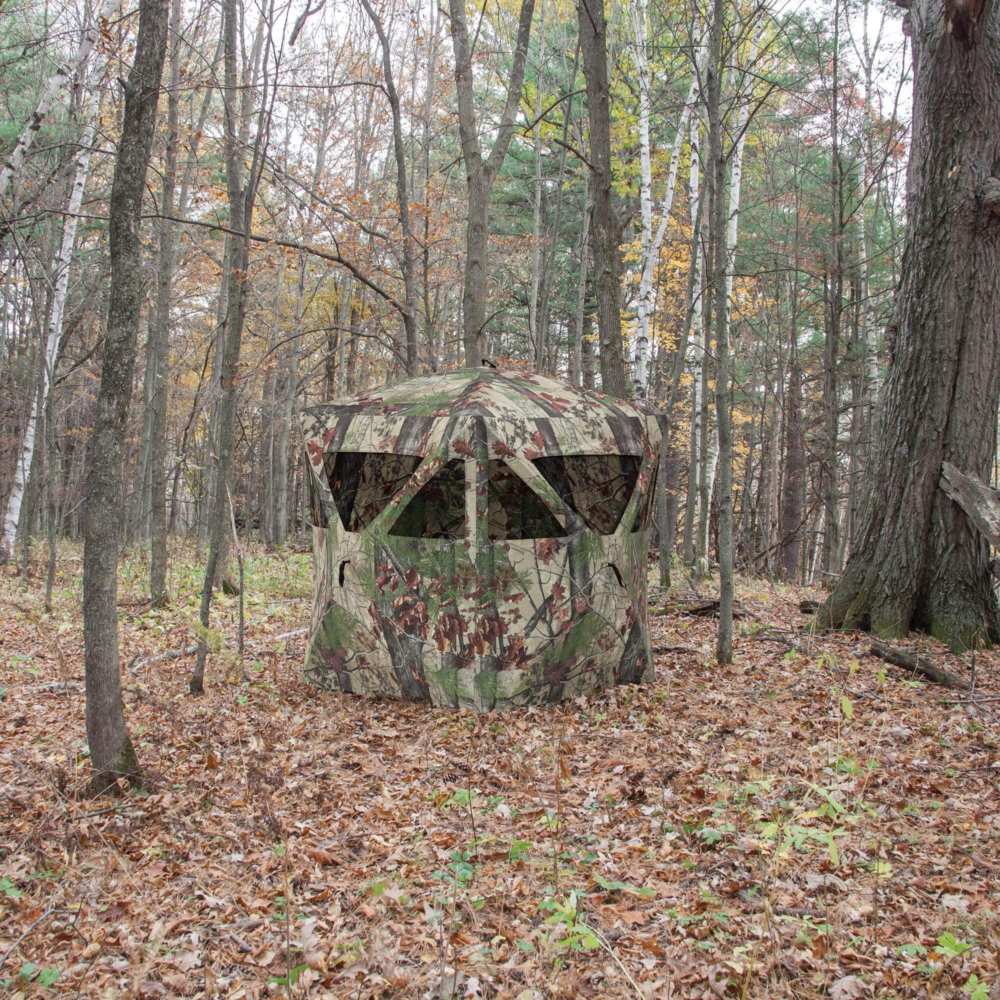 Barronett Blinds Radar Portable Lightweight Pop-Up 2 Person Ground Deer/Turkey Hunting Hub Blind with Rear and Mesh Windows, Backwoods Camo, 2 Pack