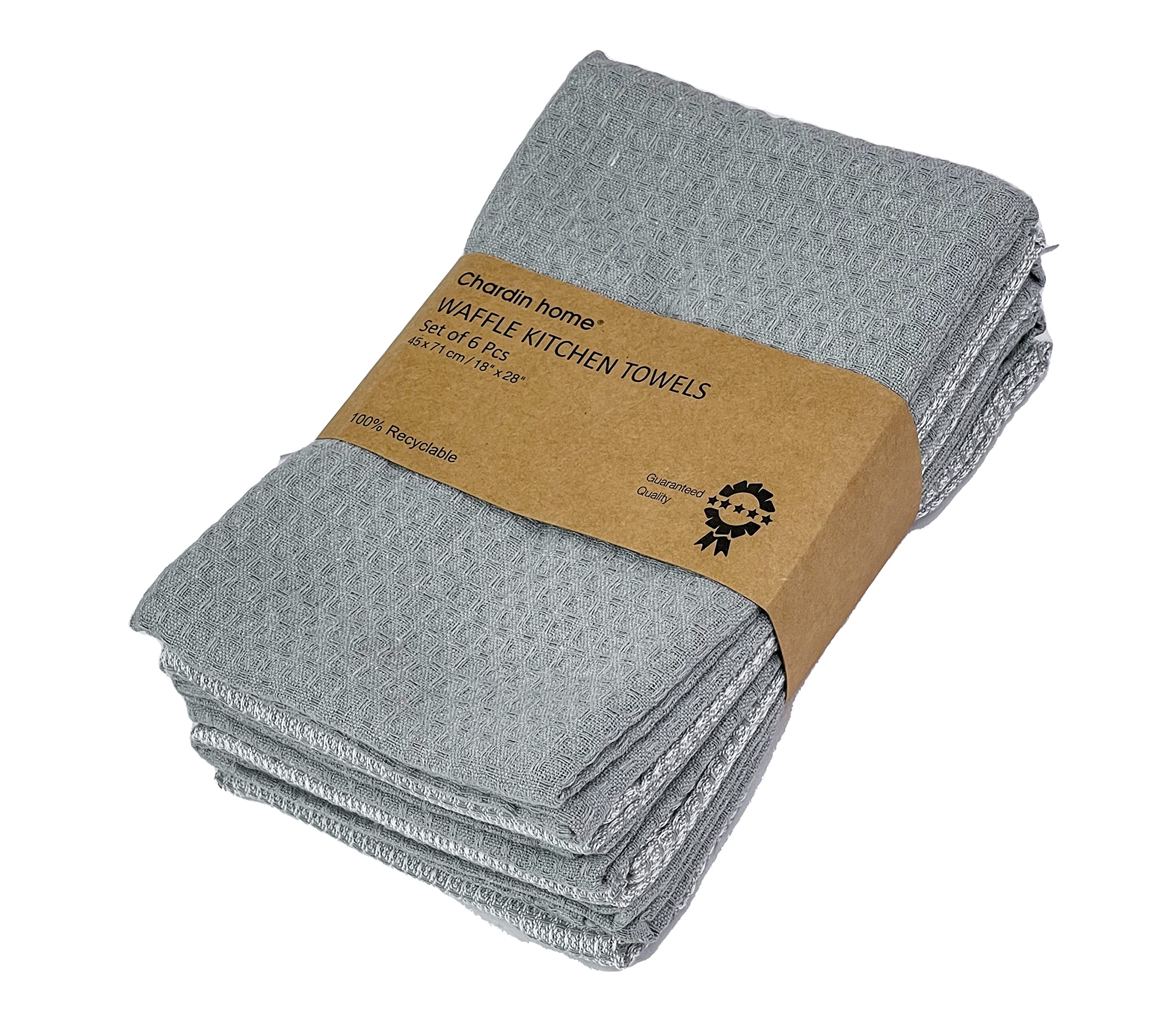 Chardin home Ecofriendly Upcycled Cotton Assorted Waffle Weave Kitchen Towels Set, Grey & White | 18x28 Inch Dish Cloths Set of 6 |Super Absorbent Reusable Ultra Soft Hand and countertop Tea Towels