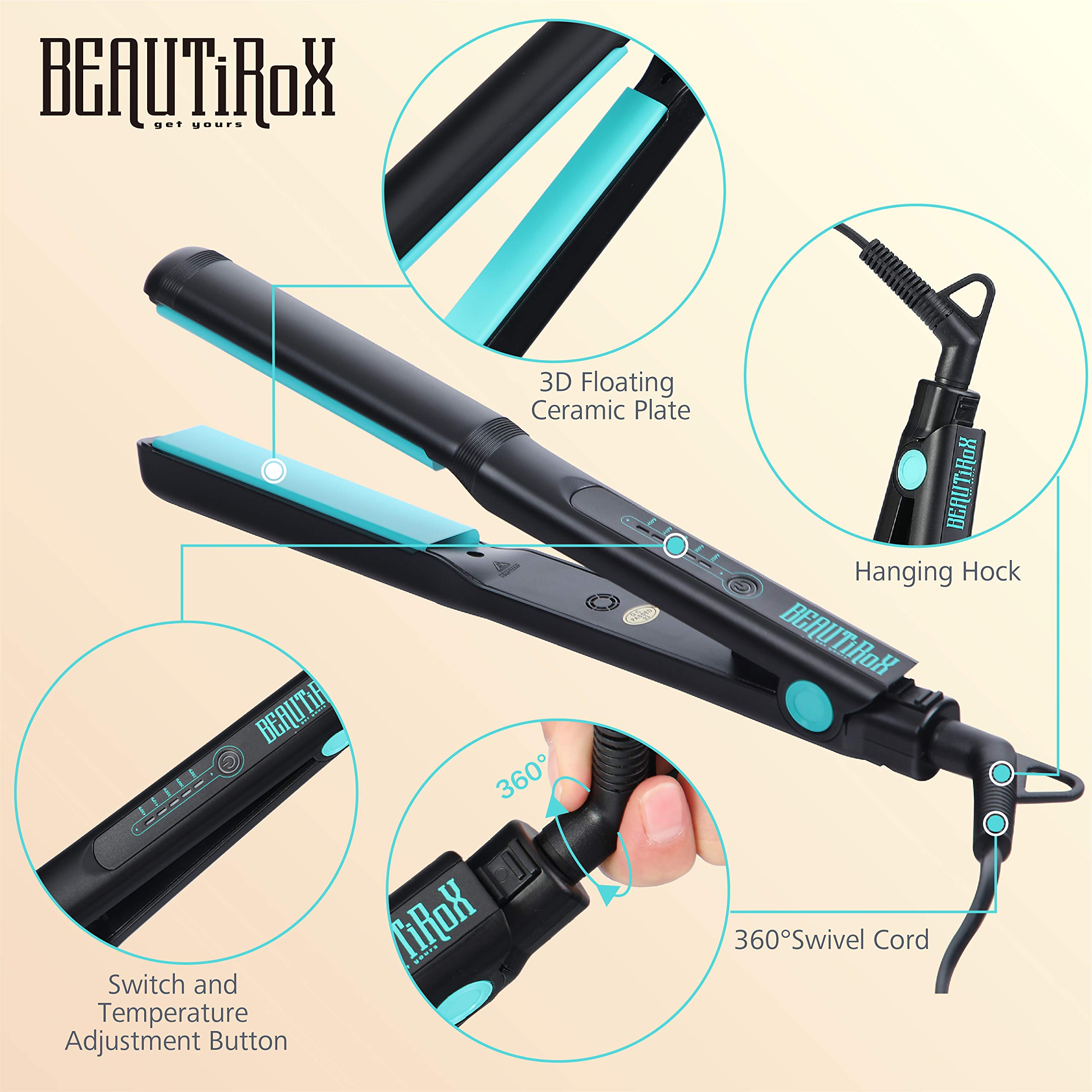BEAUTIROX Flat Hair Straightener,Professional Iron with Adjustable Temp for Straightening and Curls,Black
