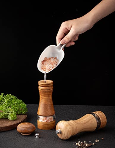 Funly mee 2 Pack Farmhouse Manual Wood Salt and Pepper Grinder Mills Sets, Refillable Mill Sets with Clear Acrylic Window - 6.5 In (6.5 inch Brown)