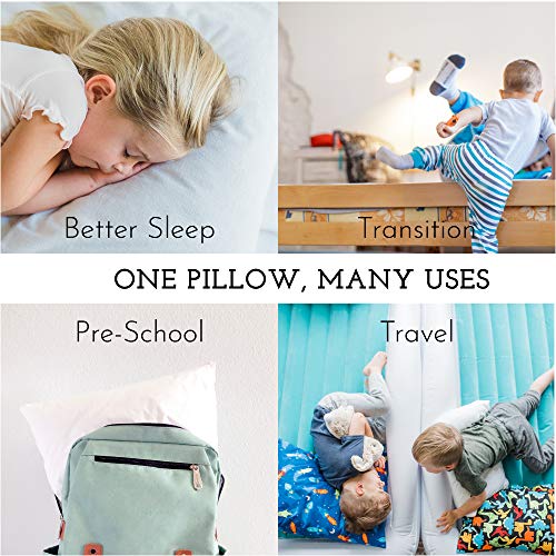 Toddler Pillow with Toddler Pillowcase - Soft Hypoallergenic - Best Pillow for Kids! Better Neck Support and Sleeping! Better Naps in Bed, a Crib, or at School! Makes Travel Comfier! (Alphabet Gray)