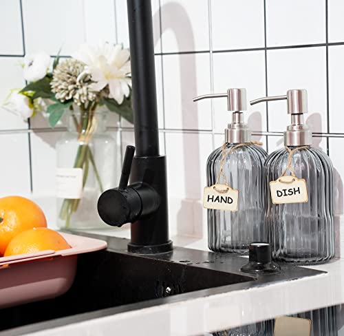 Funly mee 2-Pack 17 OZ Kitchen Dish Soap Bottle, Bathroom Hand Soap Dispenser with 304 Rustproof Stainless Steel Pump, Refillable Liquid Glass Soap Dispenser (Grey-2pack)