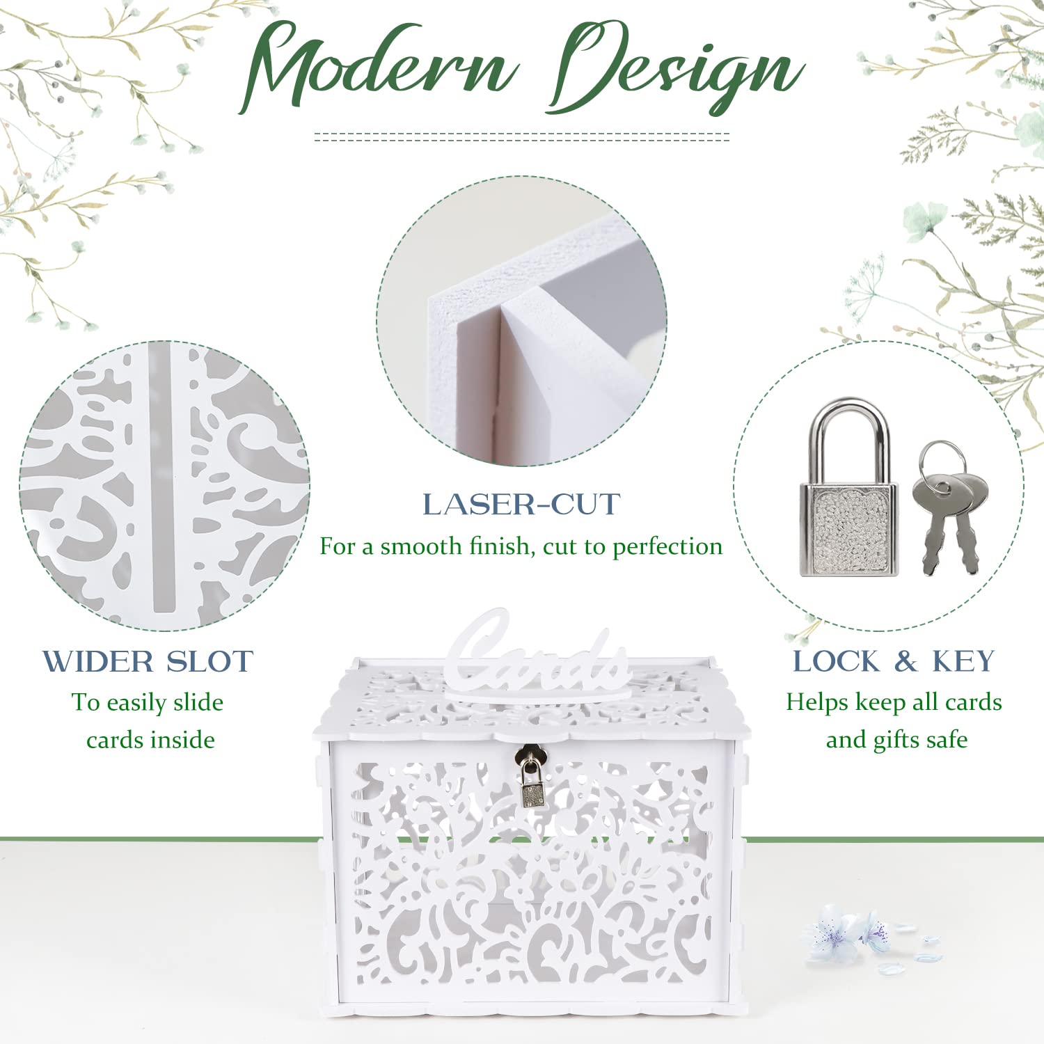 CYAOOI White Wedding Card Box with Lock, PVC Gift Card Box for Wedding Reception, DIY Wedding Money Envelope Card Box for Graduation Party Birthday Baby Shower Decorations