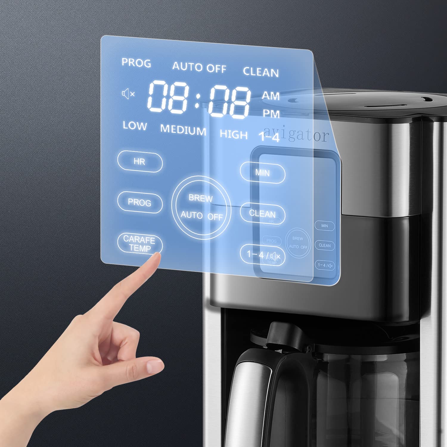 avigator Coffee Maker, 12-Cup Drip Coffee Machine with Classic and Rich Brews, 24H Promgrammable Timer, 3-Mode Keep Warm, 12-hole Showerhead System (CM1706)