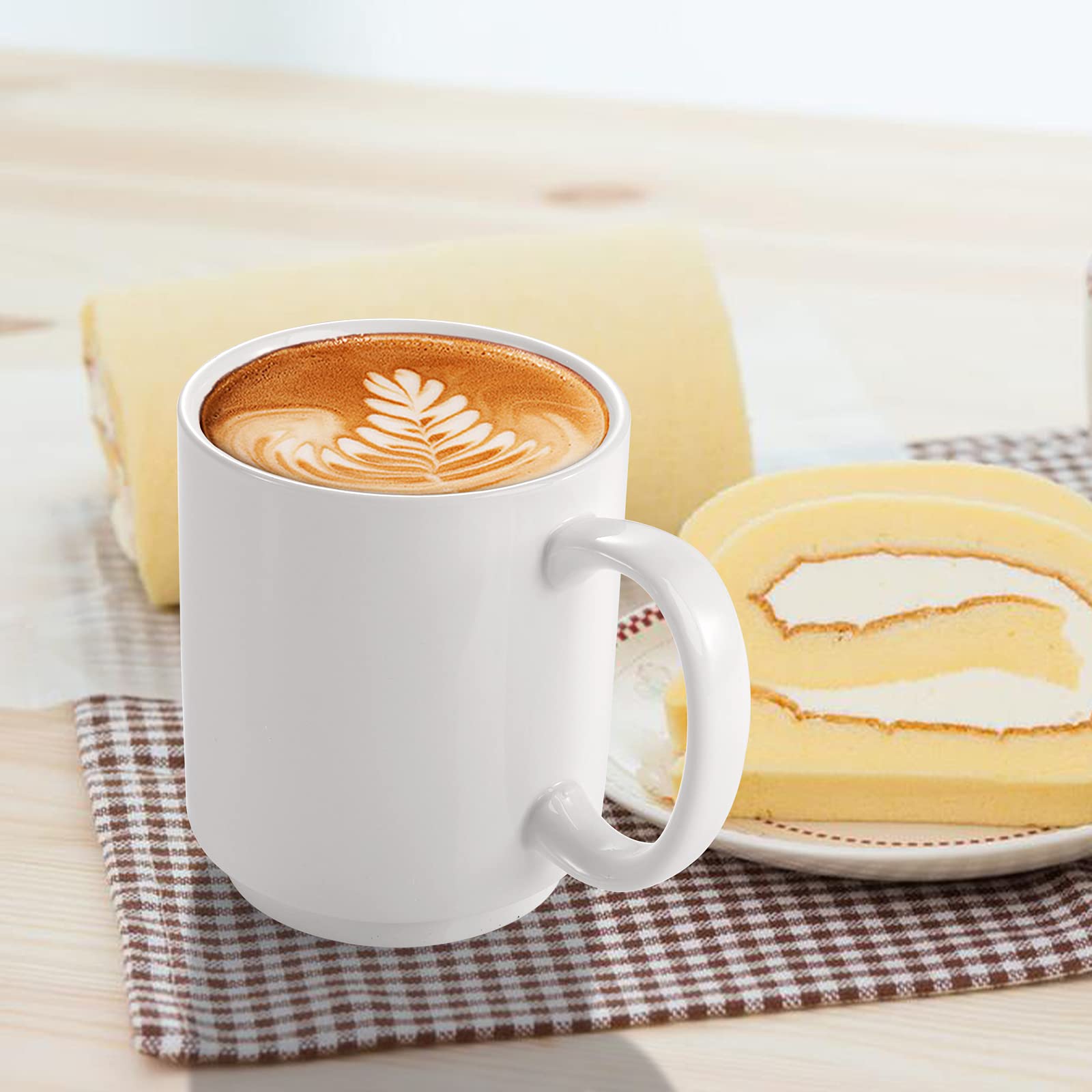 AVLA 6 Pack Porcelain Coffee Mug Set, 16 OZ Ceramic Tea Cups with Handle, White Straight Milk Mug, Elegant Drinking Cups for Cocoa, Water, Latte and Mulled Drinks, Microwave and Dishwasher Safe