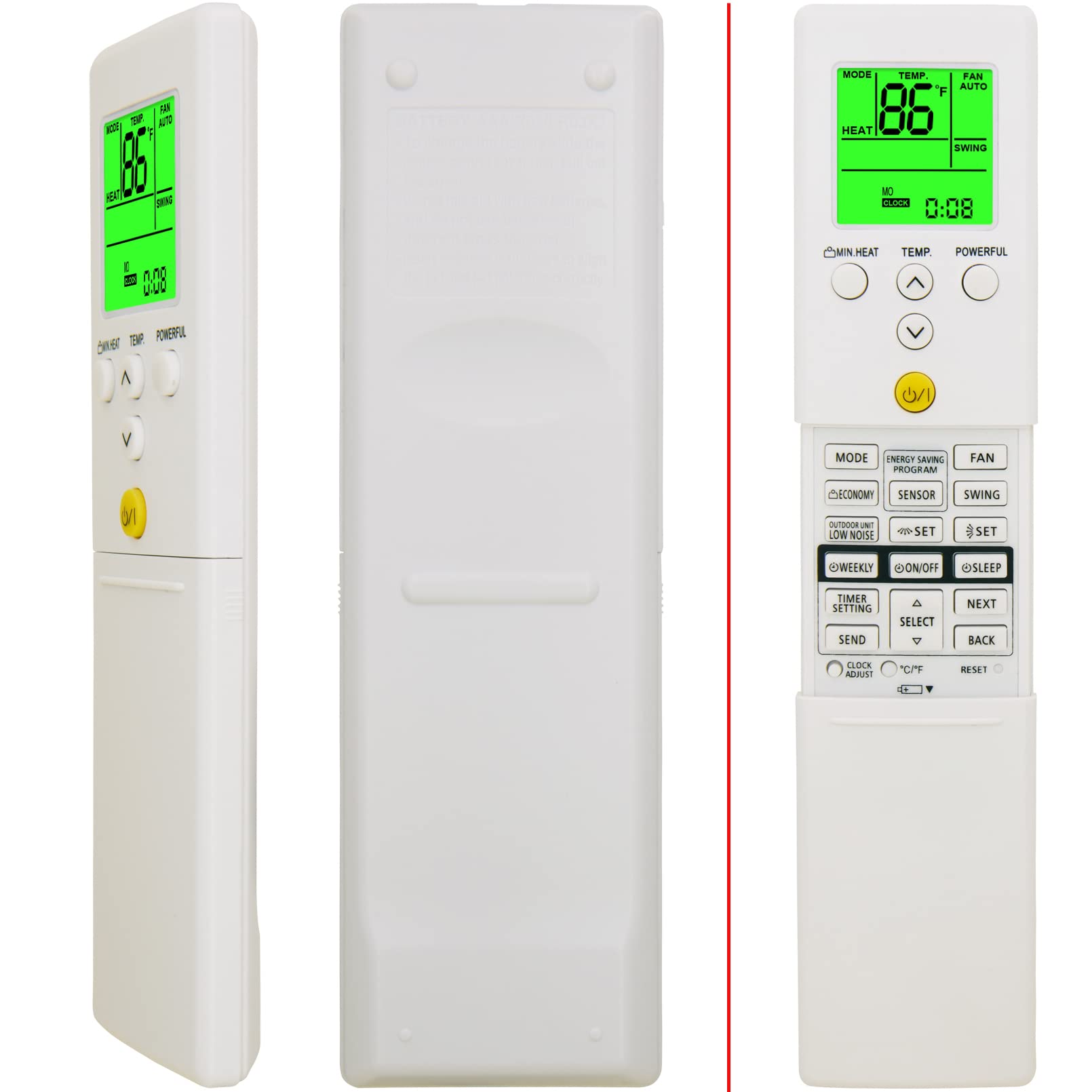 RCECAOSHAN Replacement for Fujitsu Air Conditioner Remote Control AR-REF1U ARREF1U ASU9RLS3 ASU12RLS3 ASU15RLS3 Display in Both Fahrenheit and Celsius