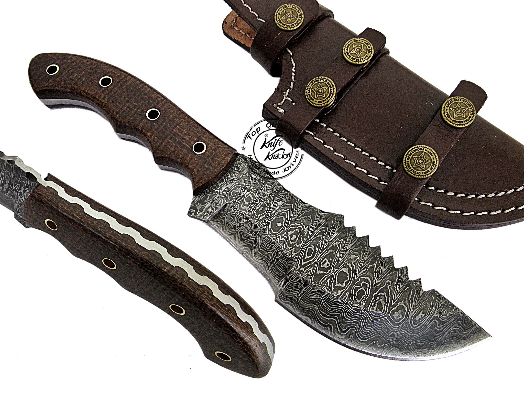 Beautiful Brown Micarta Handmade Damascus Steel Tracker Hunting Knife Prime Quality