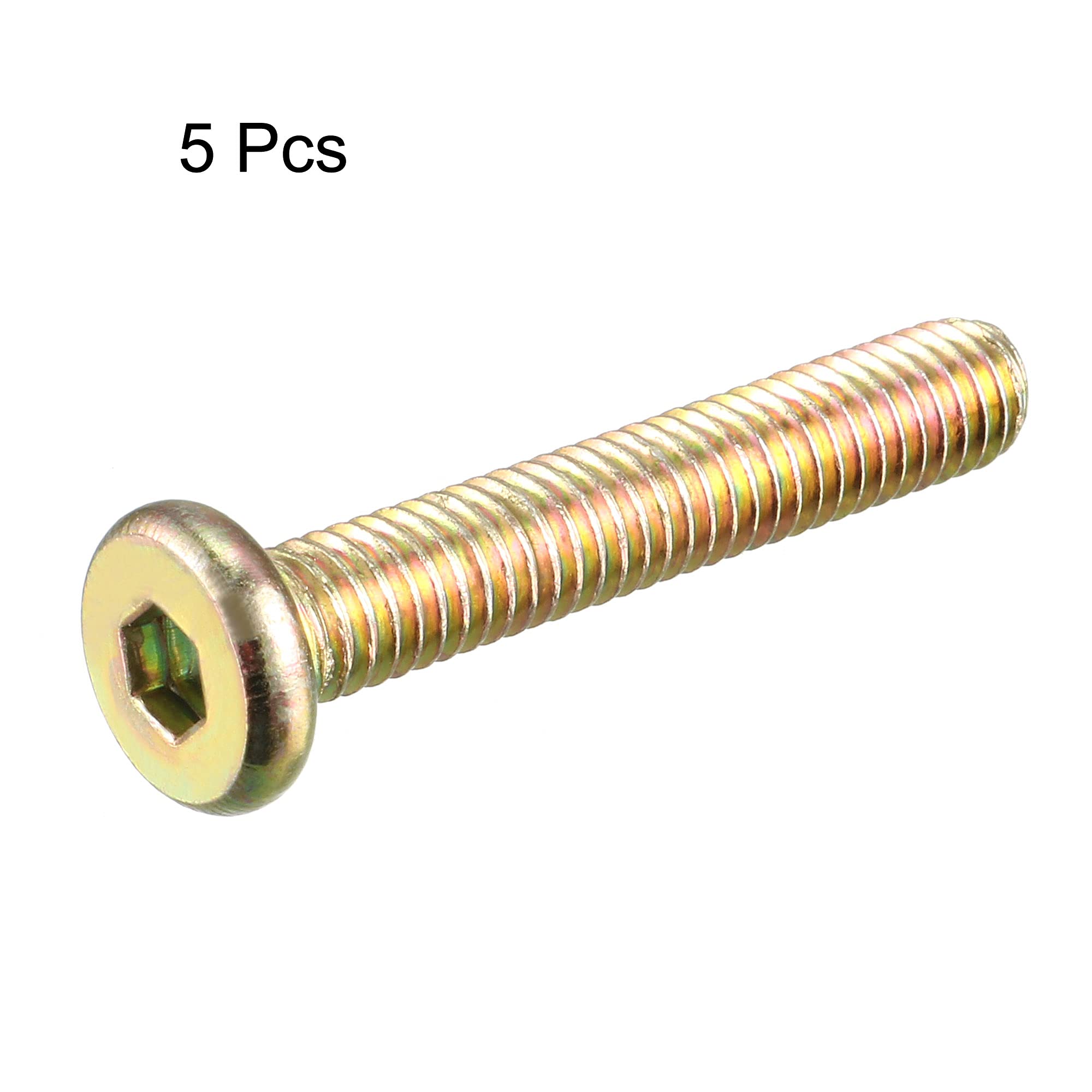uxcell M6 x 35mm Full Thread Hexagon Socket Round Head Screws Bolts Bronze Tone 5 Pcs