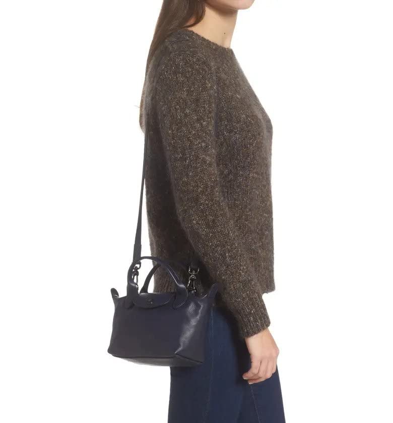 Longchamp Ladies Le Pliage Cuir Mini Top Handle Bag-Navy