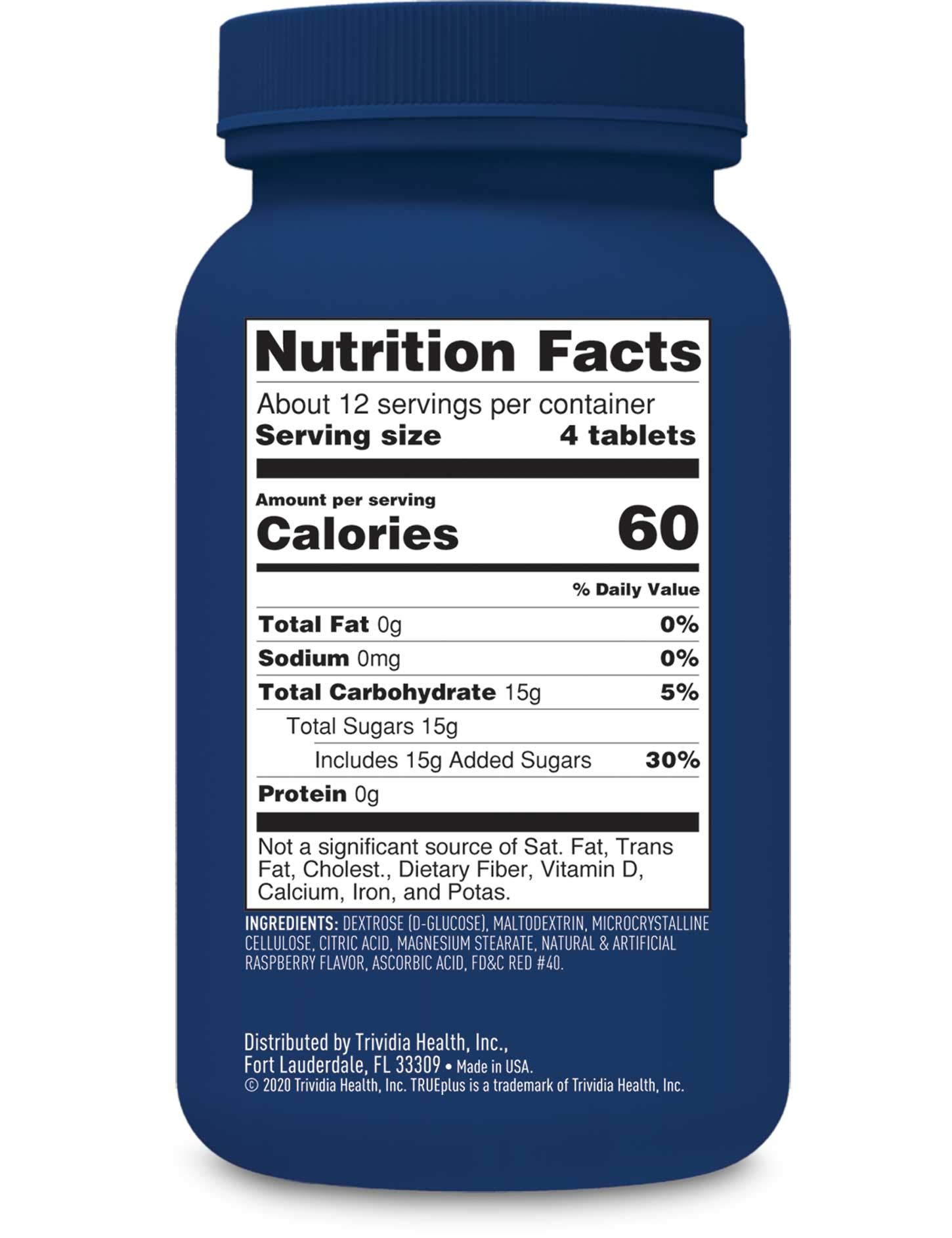 TRUEplus® Glucose Tablets, Raspberry Flavor - 50ct