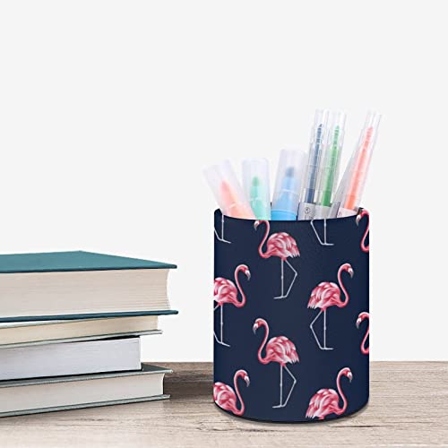 Beautiful Flamingo Pen Holder PU Leather Pencil Cup Cute Desk Organizer Makeup Brush Box for Home Office