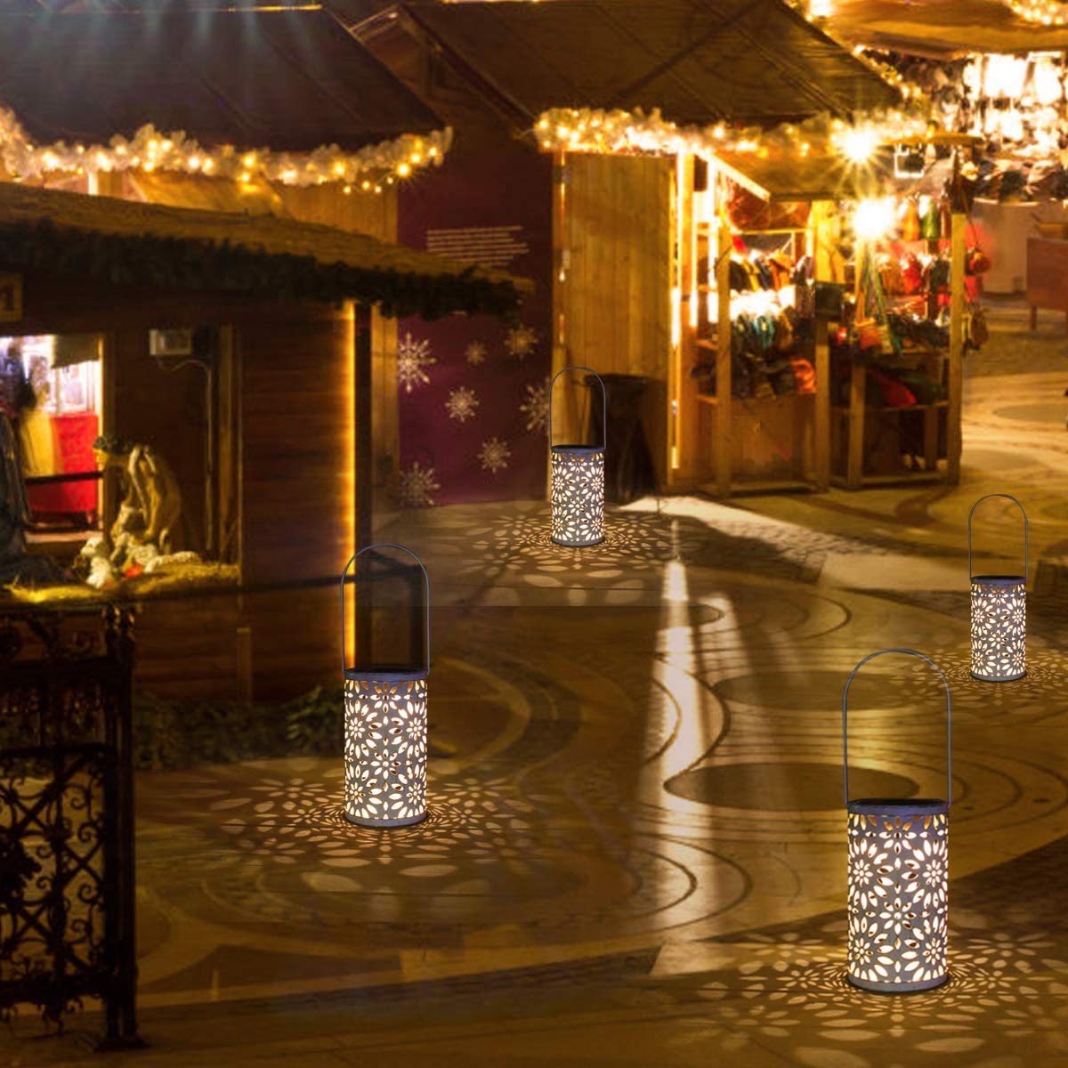 Tencoz Solar Lantern Outdoor, Solar Lantern Waterproof Garden LED Solar Light, Solar Metal Lantern Hanging Lights Moroccan Solar Decorative Lantern for Garden, Patio, Yard and Table