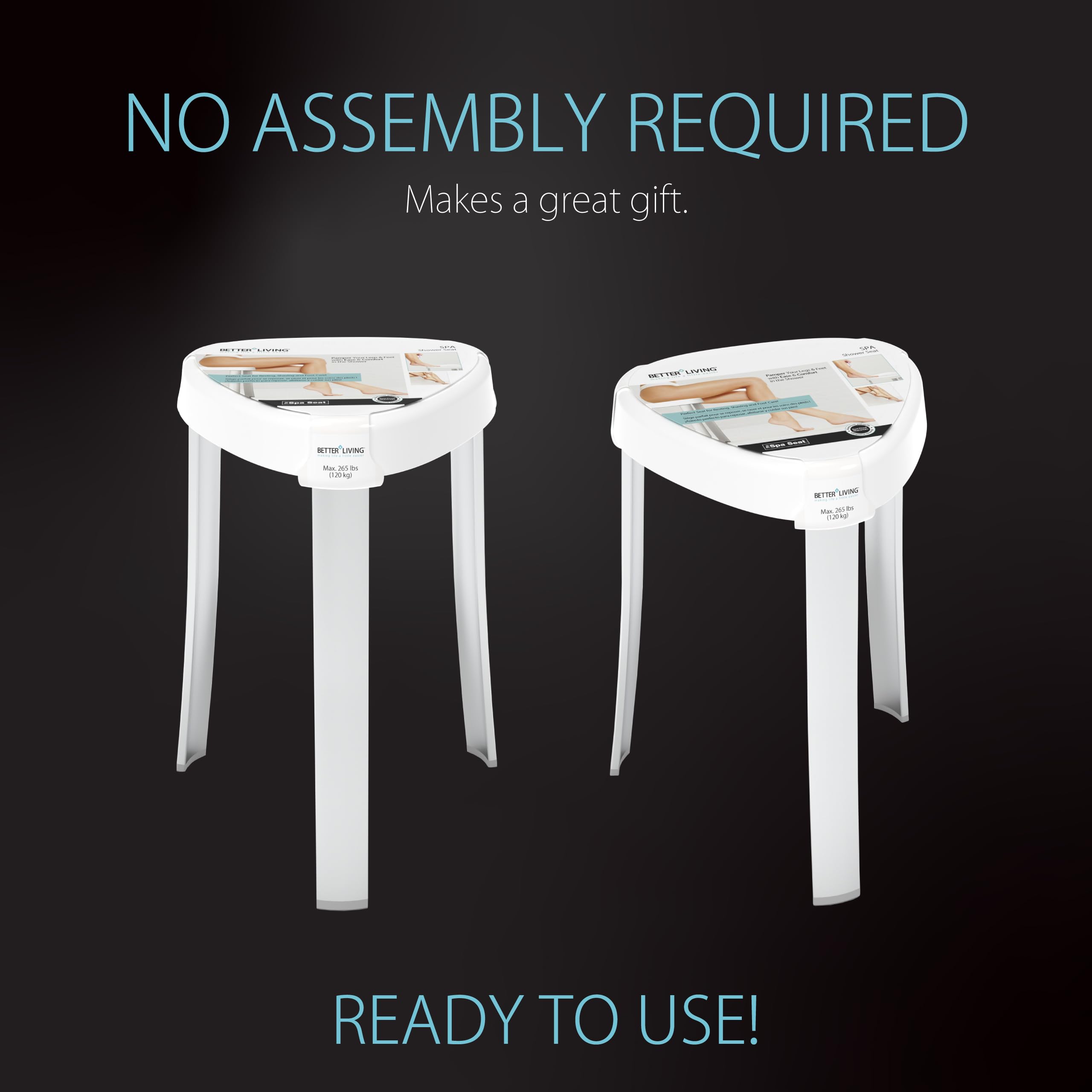 Better Living Products 70060 SPA Seat Shower Stool with Rust Proof Aluminum Legs, White,15.25" x 15.25" x 18"
