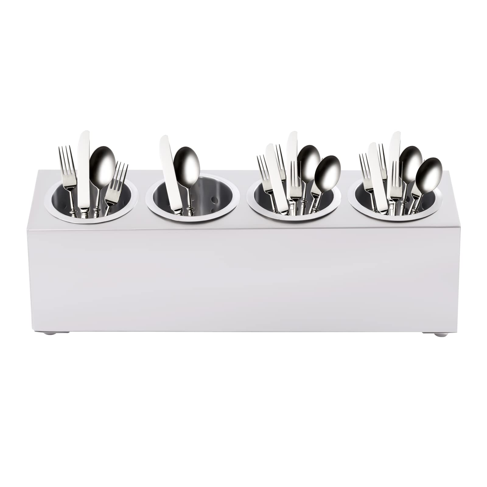 BILPIKOGoo Flatware Organizers 4-Hole Stainless Steel Cylinder Flatware Silverware Utensil Holder Organizer Canddy for Home,School, Restauran Use