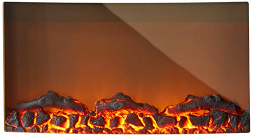 Cambridge Callisto 35" Wall Mounted Electric Fireplace Heater with Realistic Multi-Color Flame and Driftwood Log Display, White Curved Panel Wall Fireplace with Remote Control and Adjustable Heat