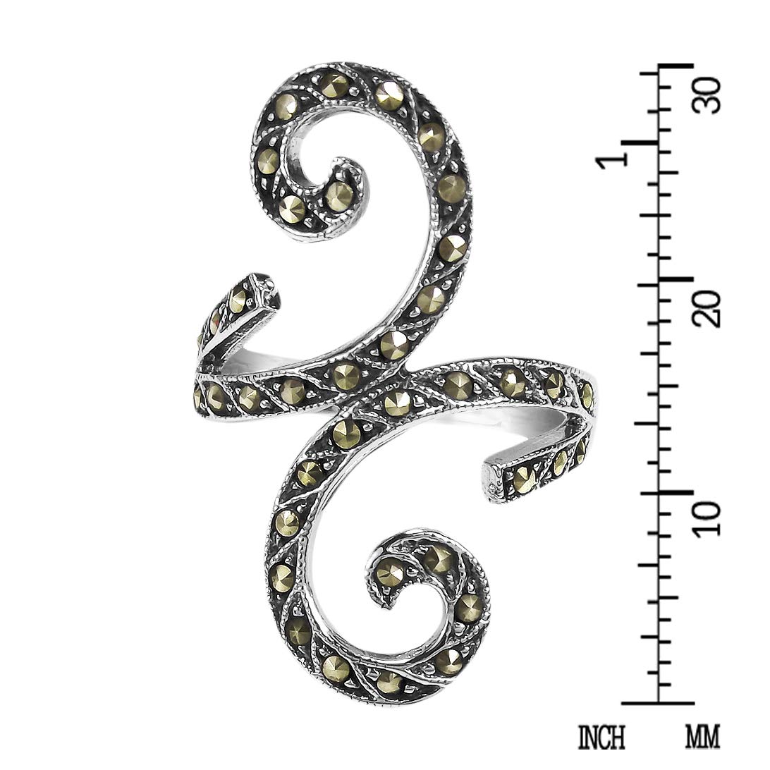 Beautiful Marcasite Style Pyrite Front Swirl .925 Sterling Silver Ring (9)