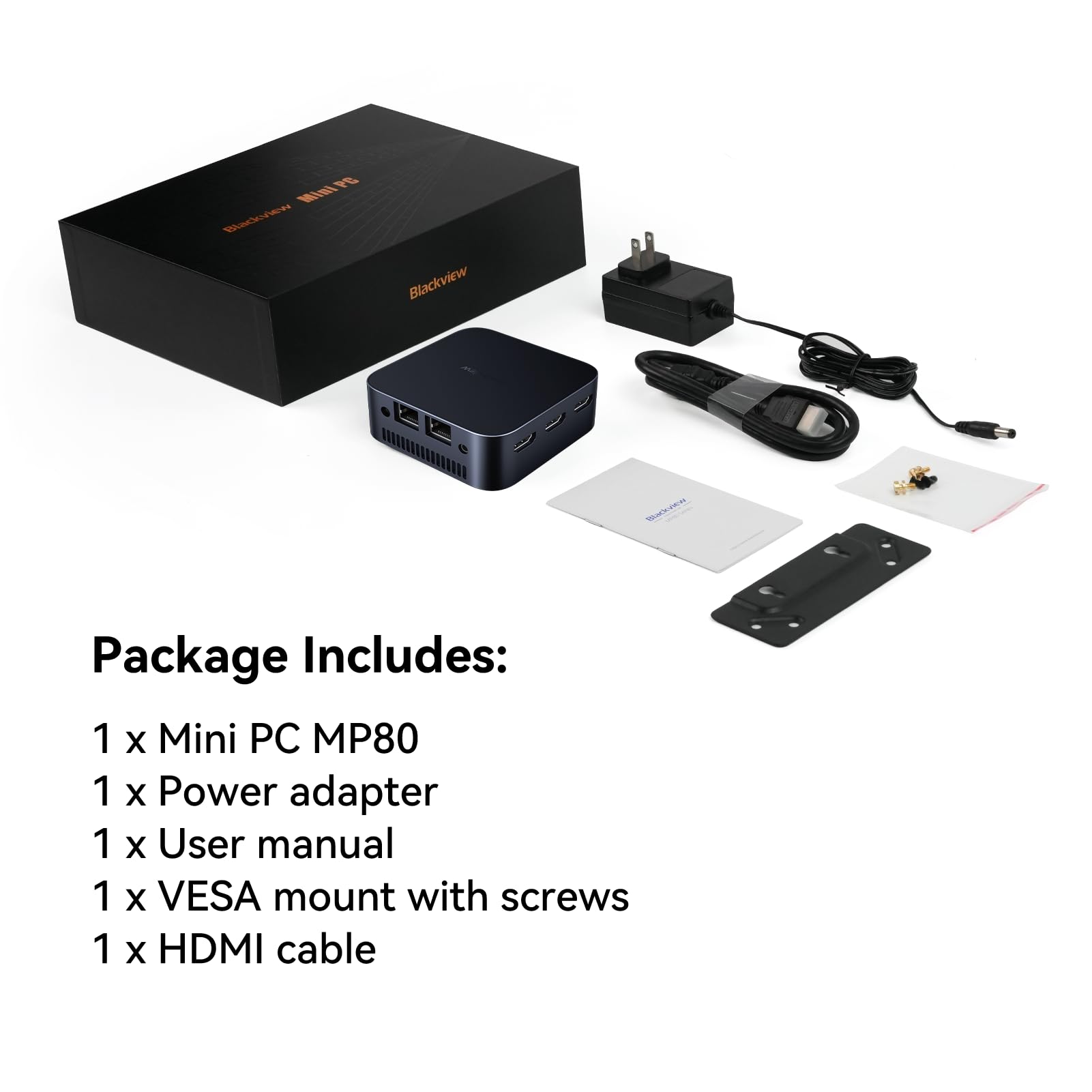 Blackview MP80 Mini PC Intel 12th N97(up to 3.6 GHz), 16GB LPDDR5 512GB M.2 SSD Mini Desktop Computers Win 11, Support Dual LAN, 3 HDMI, 2.4/5G WiFi, 4K UHD
