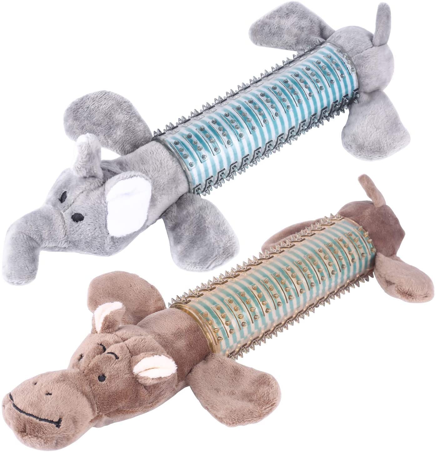 CCDAY Plush Squeaky Dog Chew Toys 3 Packs, Indestructible Tough Durable Dog Toothbrush Toys for Small and Medium Dogs Natural Material Dental Care Puppy Toys (Brown& Gray)