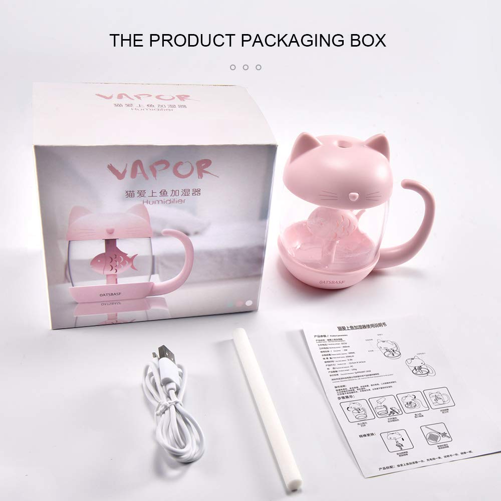 bifine Mini Humidifier for Babies Bedroom, Car and Office, Portable USB Humidifier with Automatic Shut-of and Night（400ML 22dB）lovely Mini Humidifier pink
