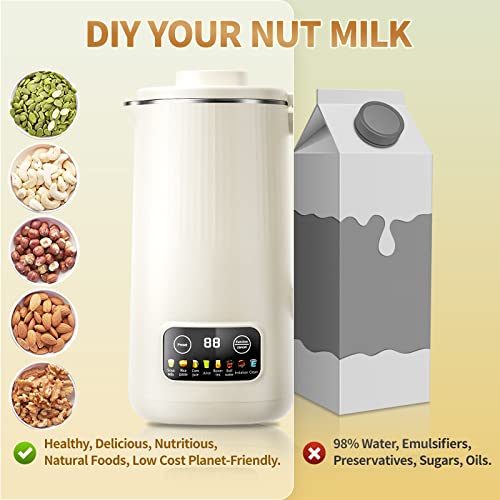 Nut Milk Maker Machine - 20 oz Multi Automatic Almond Milk Machine with 10 Blades, Homemade Almond, Oat, Soy, Etc Grain, Soy Milk Maker Machine with Delay Start/Keep Warm/Self-Cleaning/Free Filtering