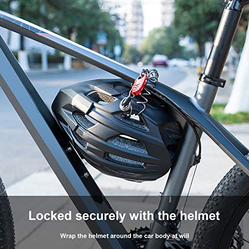 Bike Helmet Cable Lock, Easy to Carry Zinc Alloy Theft Password Lock Steel Wire Lock Rope for Bicycle(Red)