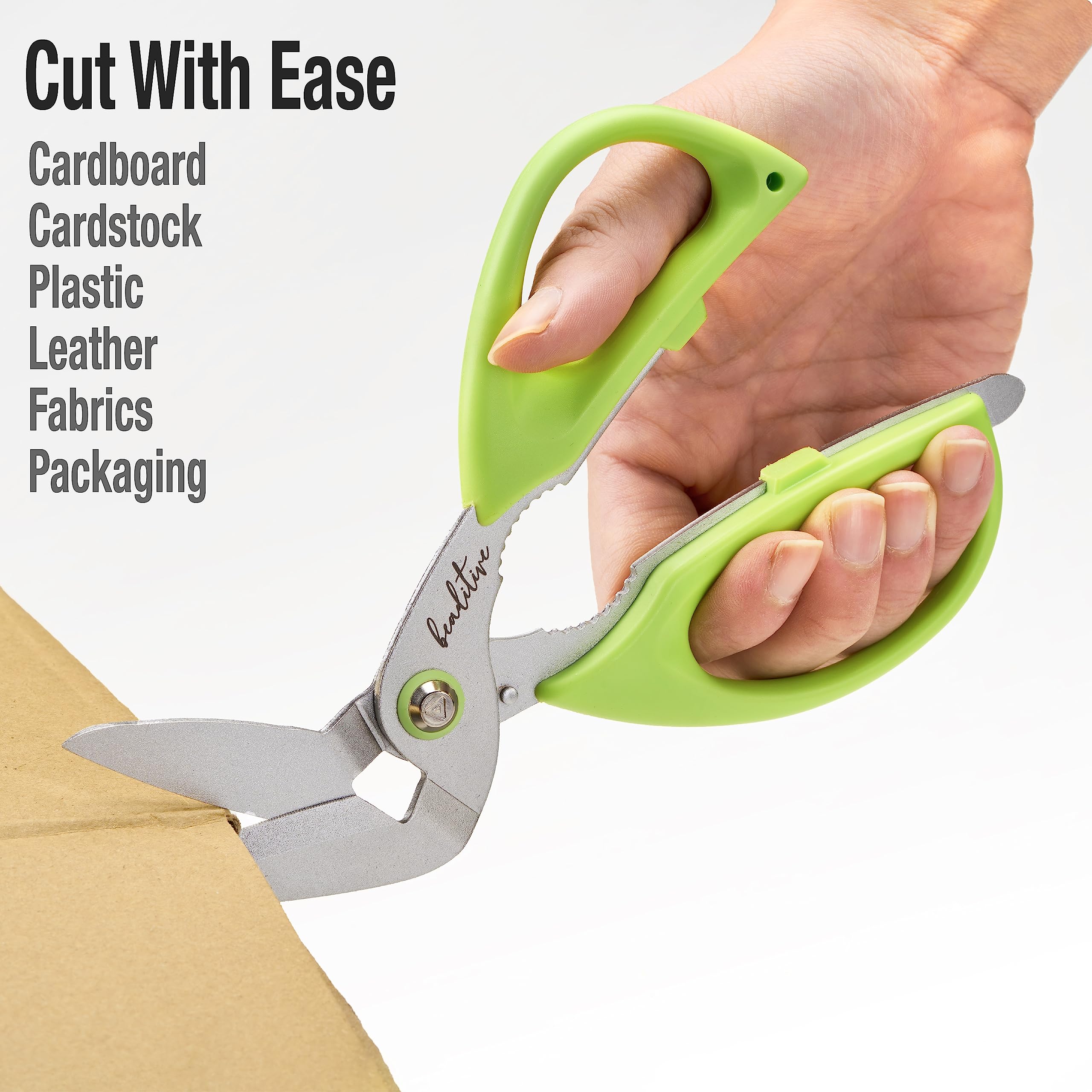 Beaditive Heavy Duty Multipurpose Angled Craft Scissors 7" - Japanese Stainless Steel, Serrated Blade - Craft Shears for Cardboard, Plastic, Leather, Fabrics, and Packaging