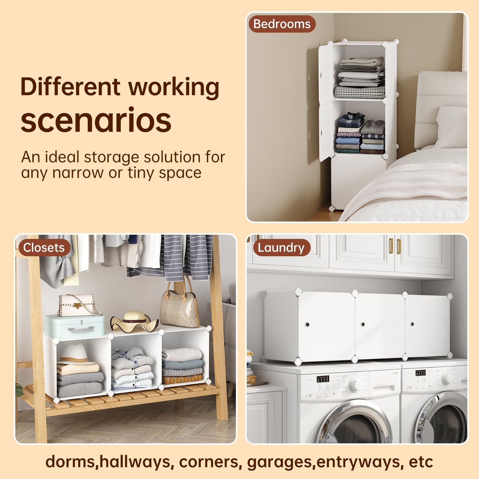 MAGINELS Cube Storage Organizer 12-Cube (11.8"x11.8") Narrow Cabinet Closet Storage Shelves Plastic Storage Shelving for Bedroom, Living Room, Office, White with Doors