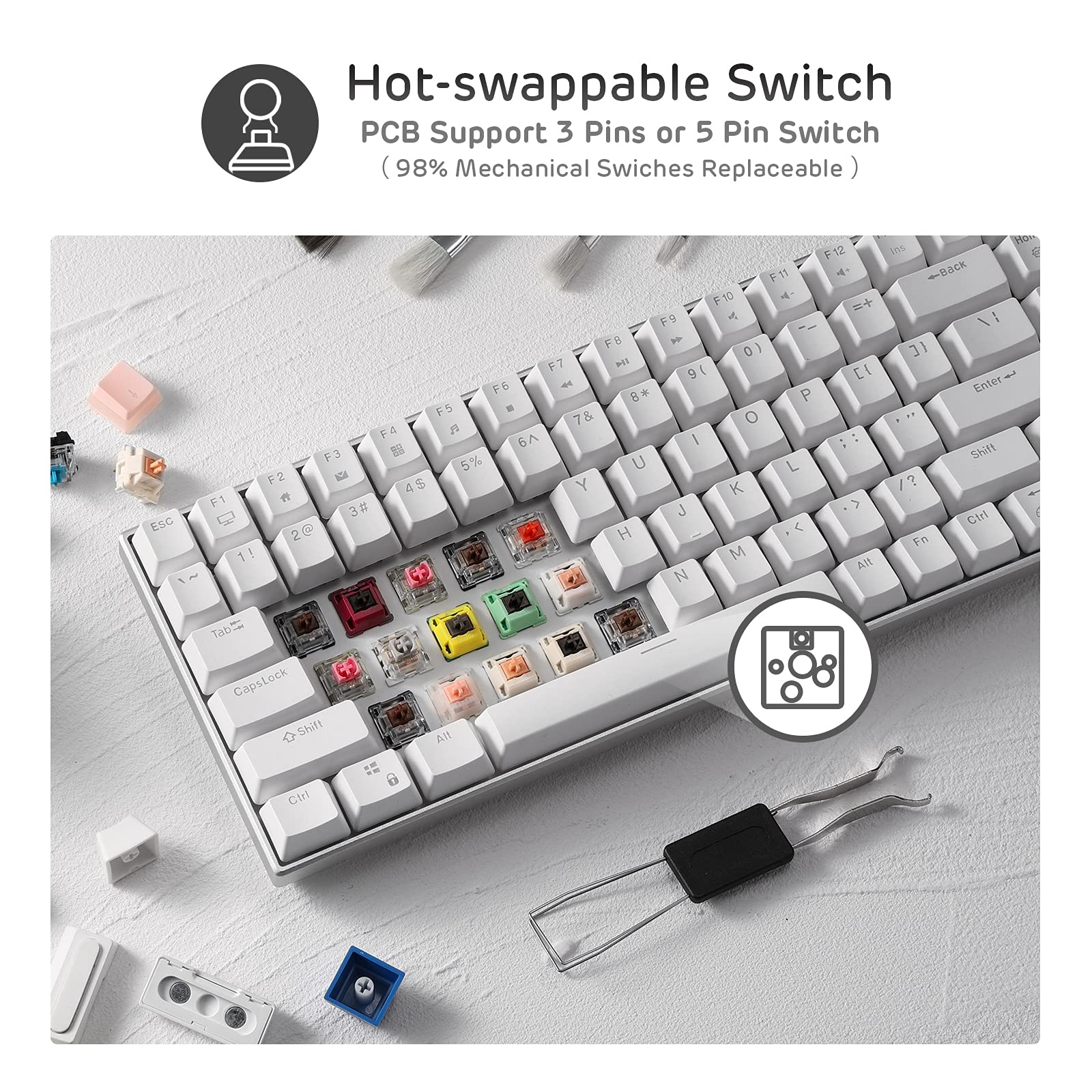 RK ROYAL KLUDGE RK84 Pro RGB 75% Triple Mode BT5.0/2.4G/USB-C Hot Swappable Mechanical Keyboard, 84 Keys Wireless Gaming Keyboard with Aluminum Frame, Quiet Red Switch