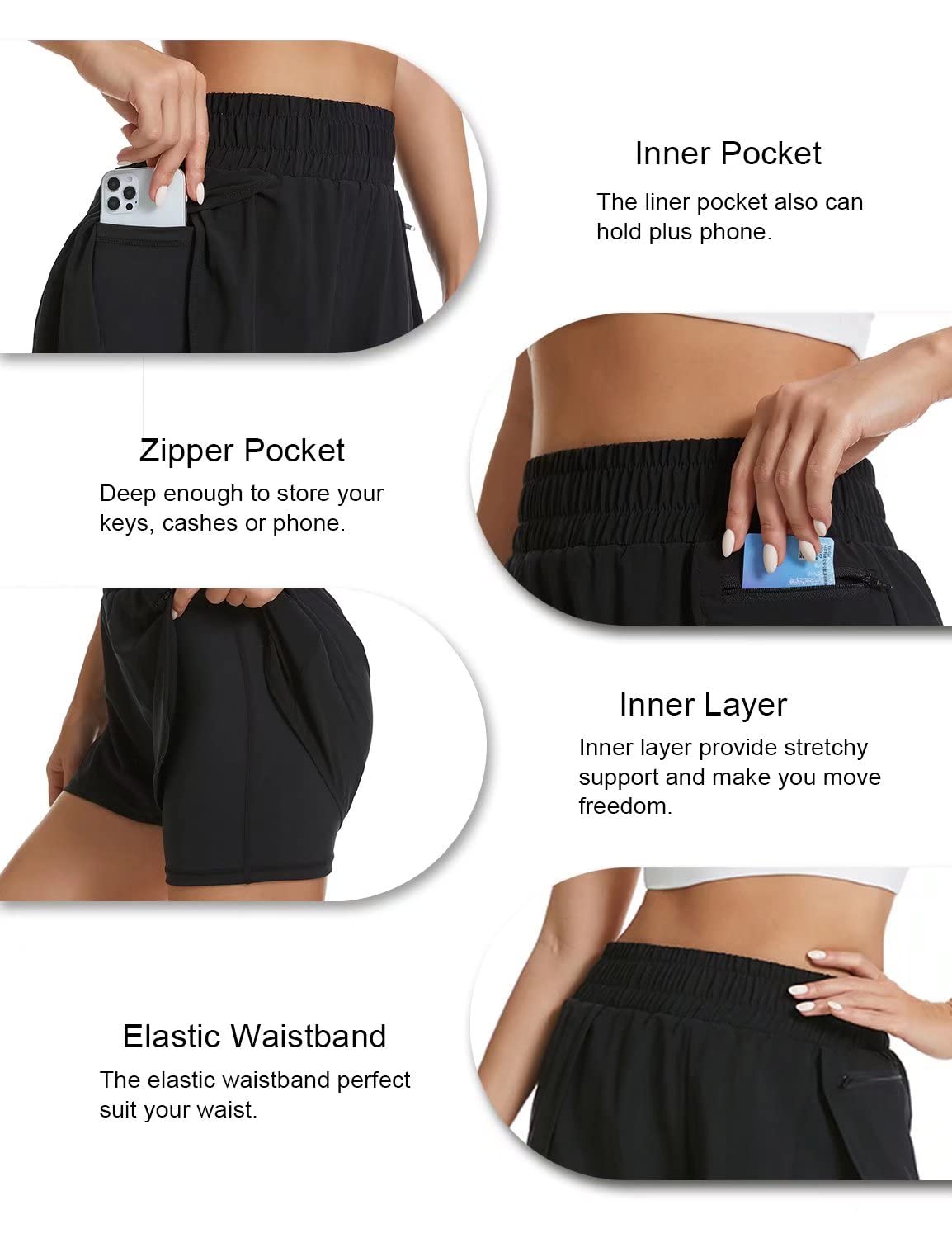 Blooming Jelly Womens 2 in I Running Shorts Sport Workout Shorts Athletic Shorts with Pockets 2023 (Small, Black)