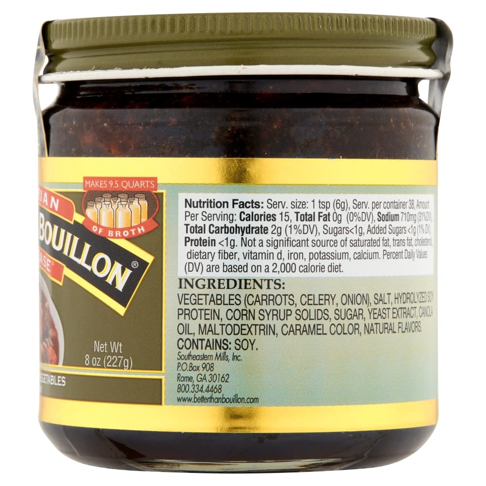 Better Than Bouillon Vegetarian No Beef Base, Made with Seasoned Vegetables, Certified Vegan, Makes 9.5 Quarts of Broth, 38 Servings, 8-Ounce Jar (Pack of 2)