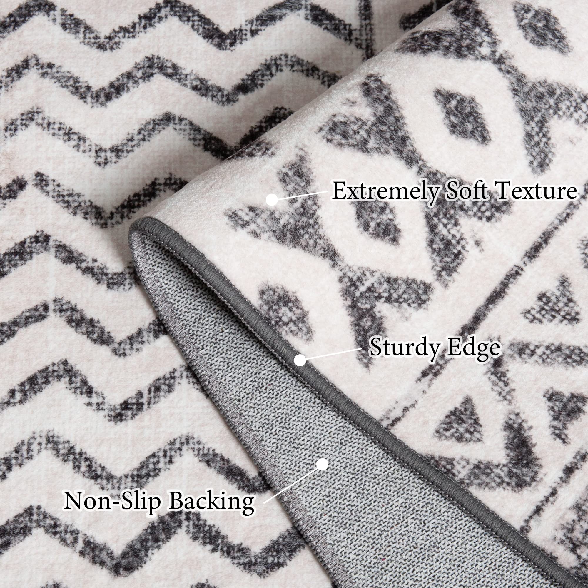 Art&Tuft Area Rug 8x10, Super Soft Ultra-Thin Moroccan Washable, Anti-Slip Backing Rugs for Living Room, Foldable Geometric Machine Washable (8'x10', Grey)