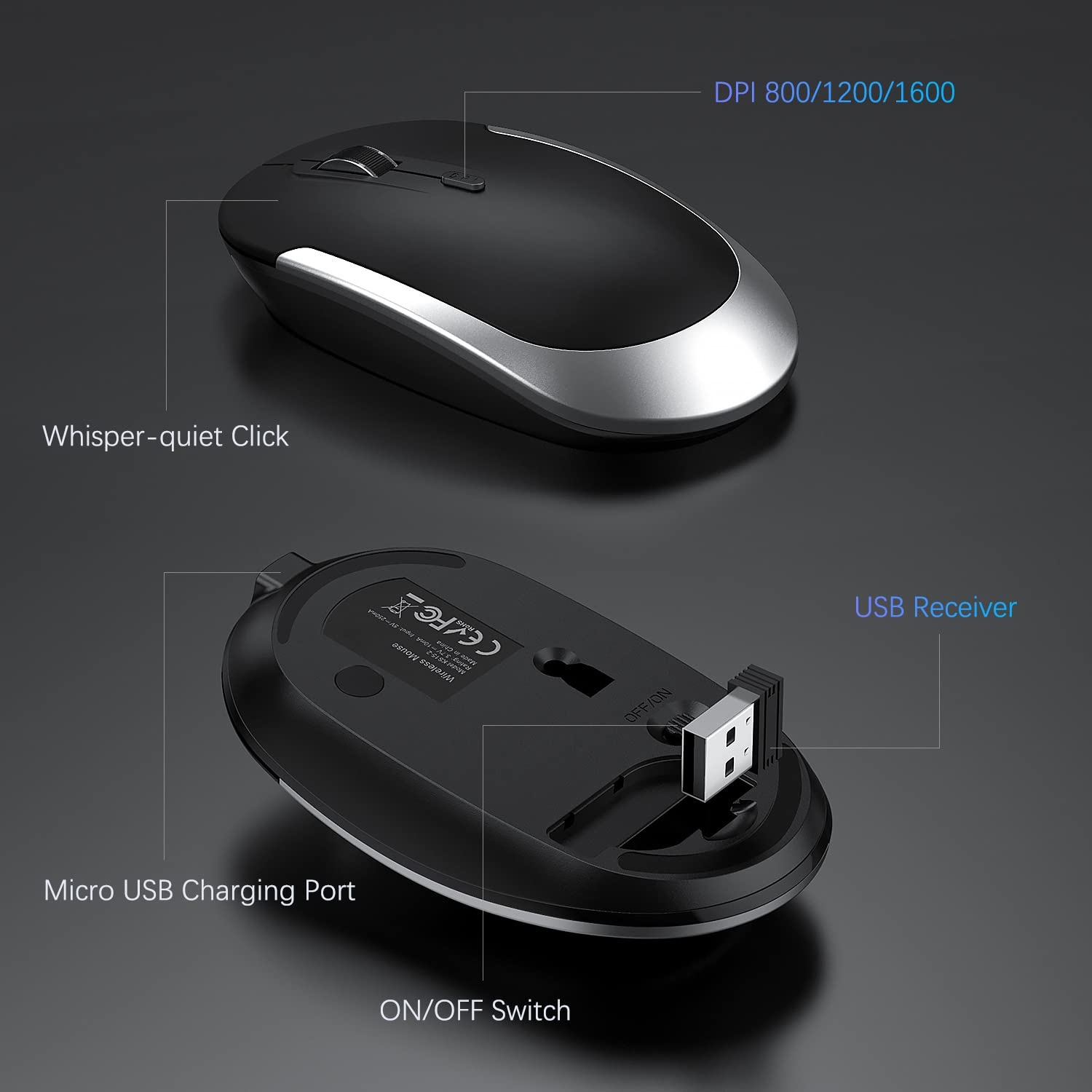 Bluetooth Keyboard Mouse, Multi-Device Wireless Keyboard Mouse Combo, Ultra Slim, Rechargeable, Dual-Mode(Bluetooth 4.0 + USB), for Windows/Mac OS (Black Silver)