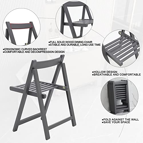 FUNROLUX Folding Dining Chair 2 Pack Grey Wooden Foldable Chairs Suitable for Event Party Garden Kitchen Table Chair 268LB Weight Capacity (Grey)
