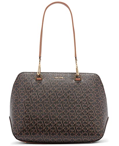 Calvin Klein Lucy Triple Compartment Tote, Brown/Khaki/Caramel Embossed