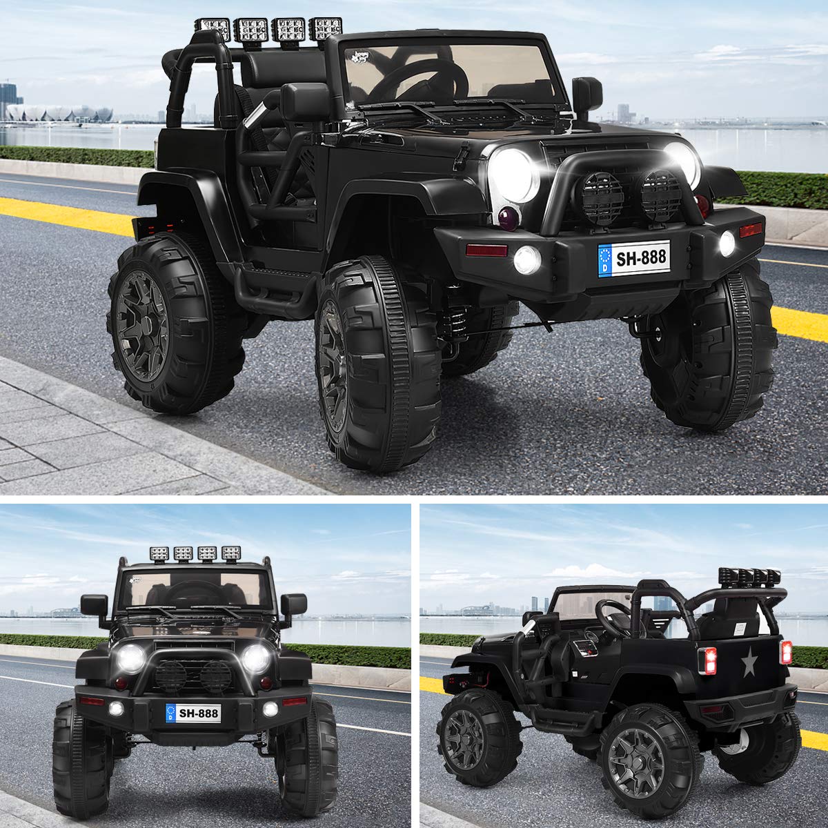 HONEY JOY 12V Ride On Truck, Battery Powered Electric Cars for Kids, Spring Suspension, MP3, LED Lights, Remote Control, Openable Door, Safety Belt, Toddler 4 Wheeler Ride On Toys Car for Boys Girls