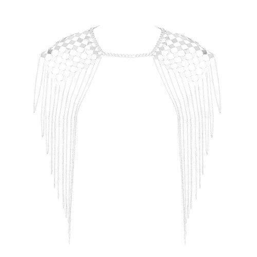 Beauty7 Harness Bikini Body Link Epaulet Shoulder Chain Necklace Collar Dangling Tassel Silver Tone