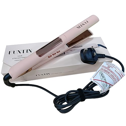FUNTIN S10 Hair Straightener, Flat Iron - 100% Pure Titanium Flat Iron for straightening Curls Ion Inside 1 Inch (Baby Pink)