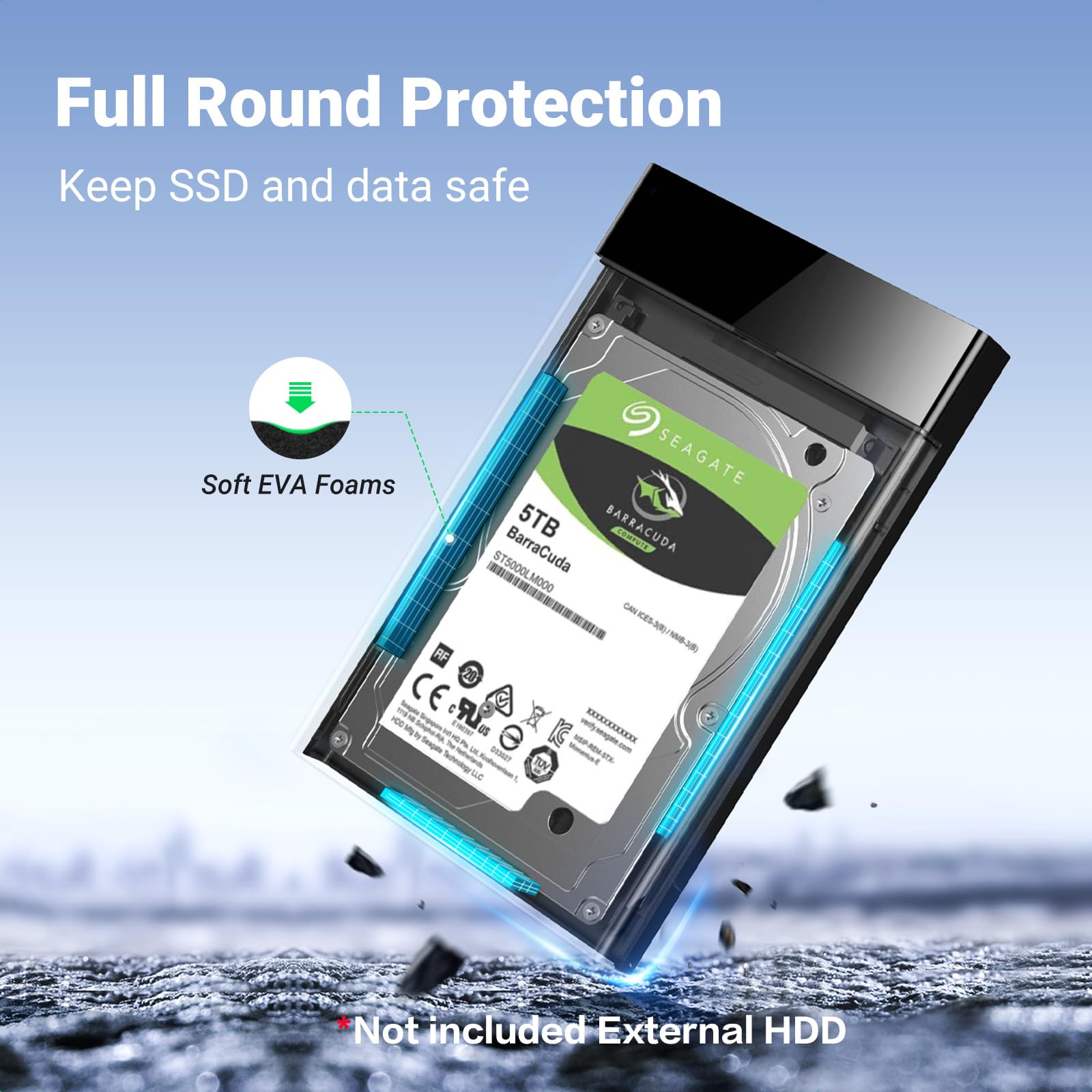 UGREEN 2.5" Hard Drive Enclosure USB 3.0 to SATA III Adapter Supports 2.5 Inch SSD & HDD 9.5mm 7mm External Hard Drive Enclosure with UASP Compatible with WD Seagate Toshiba Samsung Hitachi - Black