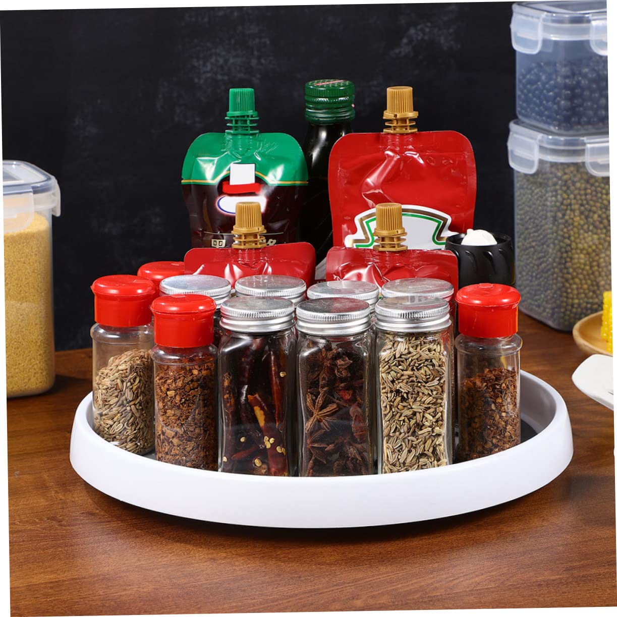 BESTOYARD 3pcs Rotating Tray Rotating Sundries Organizer Kitchen Turntable Organizer Rotating Cosmetic Tray Rack Round Tray Multi-Function Spice Tray Plastic Storage White Spinner to Rotate