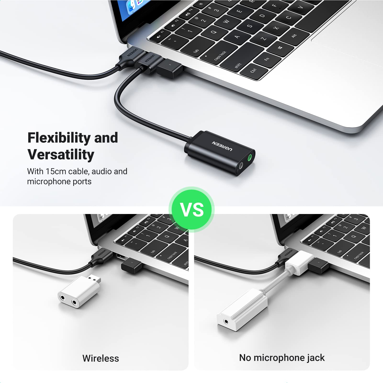 UGREEN External USB Sound Card Jack USB Adapter for Computer, PS5, PS4, USB Audio Stereo Adapter External Sound Card (Black)