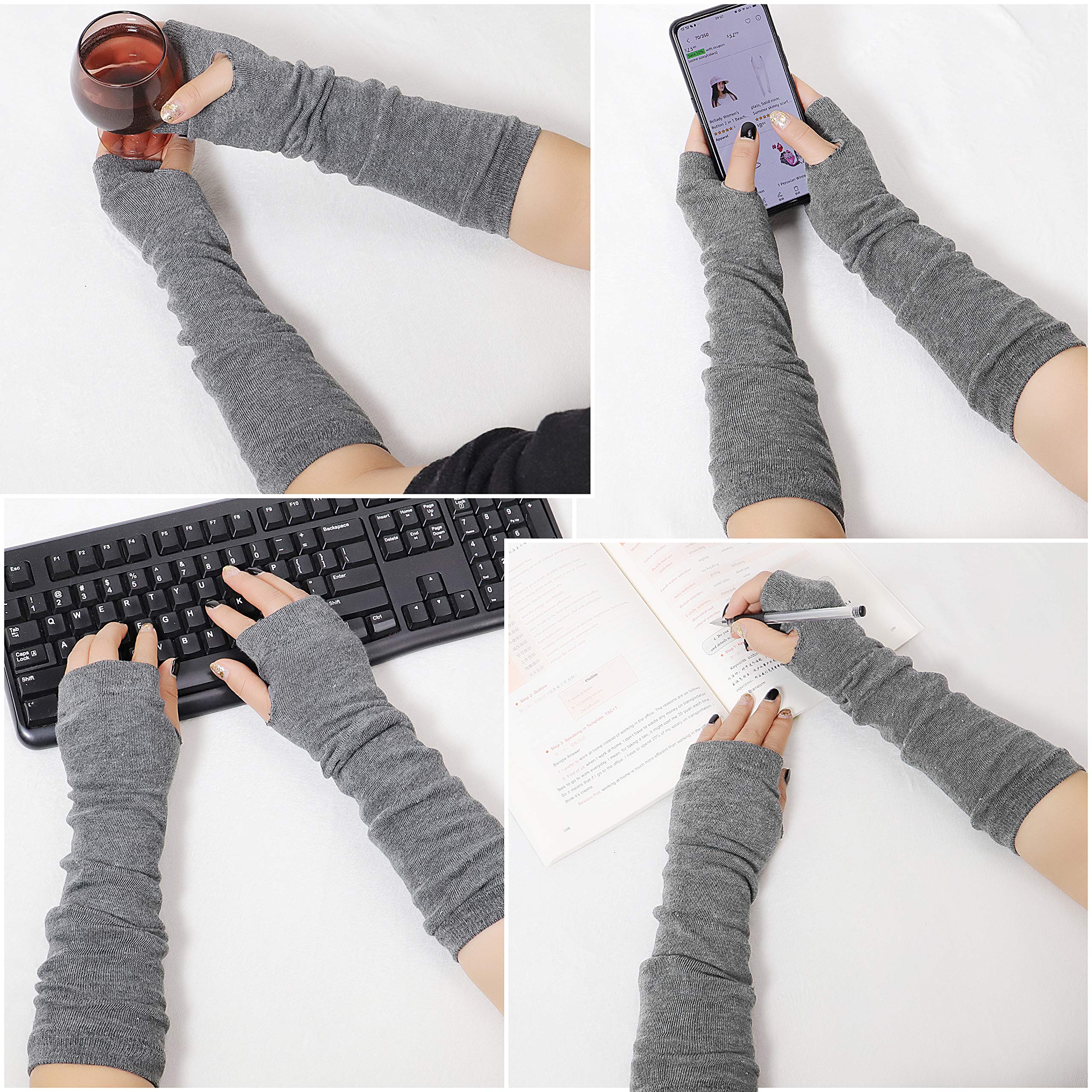 Bellady 3 Pairs Striped Arm Warmers Fingerless Gloves for Women,Pink