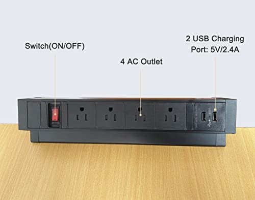 Desk Clamp Power Strip with 4-Outlet & 2 USB Ports, Desktop Power Outlet Clamp Mount Connect with 4.92ft Power Cord for Kitchen, Home, Office