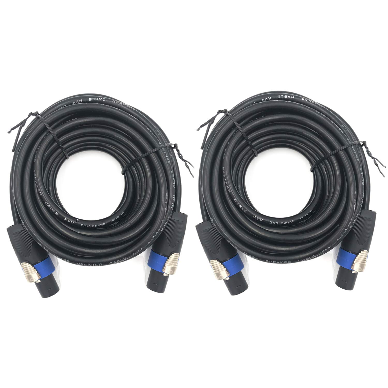 ROCMUZZK 2 Pack 30ft Pro Speakon to Speakon Cable, Pair 12AWG Patch Cords, Professional Speakon Audio Cable Cord with NL4FC Connector